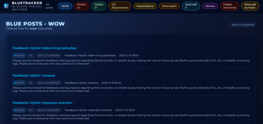New Tool: Blizzard Blue Posts Tracker for WoW and other Blizzard Games ...