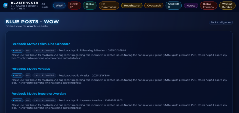 New Tool: Blizzard Blue Posts Tracker for WoW and other Blizzard Games ...