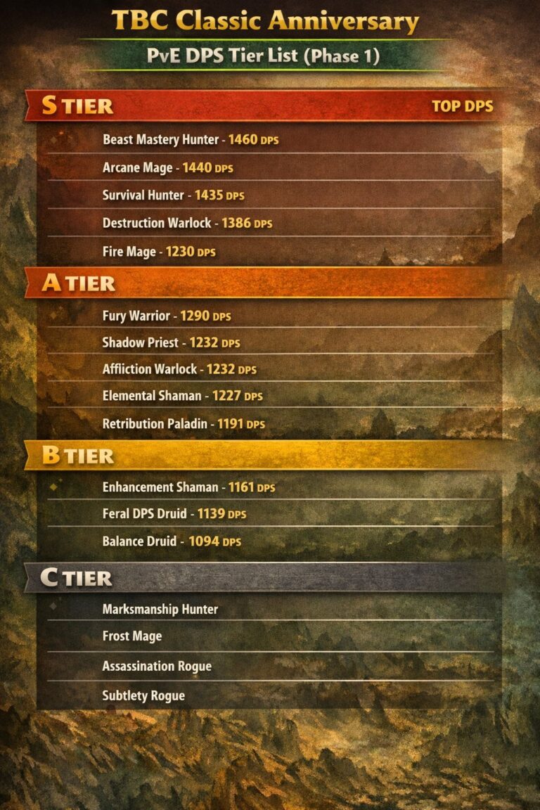 TBC Classic Anniversary — PvE DPS Tier List (Phase 1) - WoWClassicUI